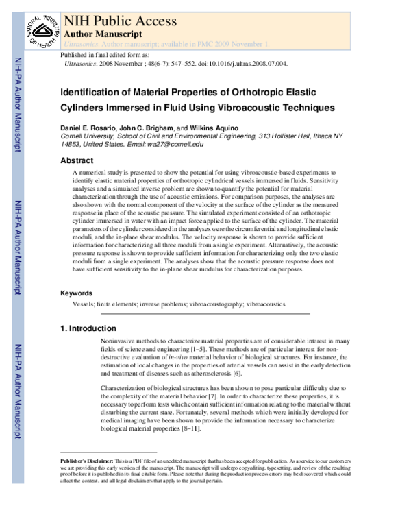 (PDF) Identification of material properties of orthotropic elastic cylinders immersed in fluid ...