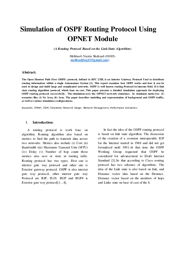 Pdf Simulation Of Ospf Routing Protocol Using Opnet Module A Routing