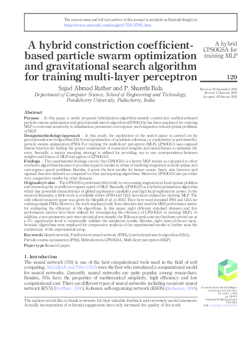 Pdf A Hybrid Constriction Coefficient Based Particle Swarm Optimization And Gravitational
