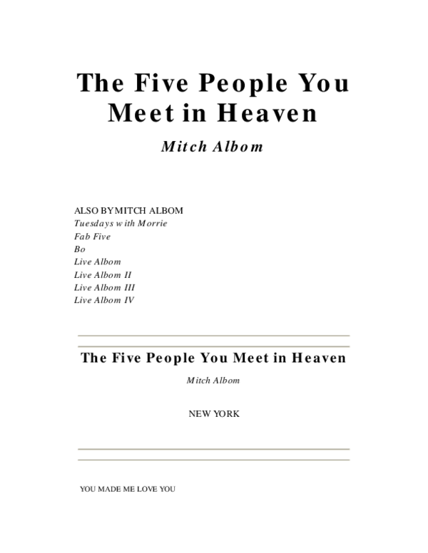 (PDF) The Five People You Meet in Heaven The Five People You Meet in Heaven