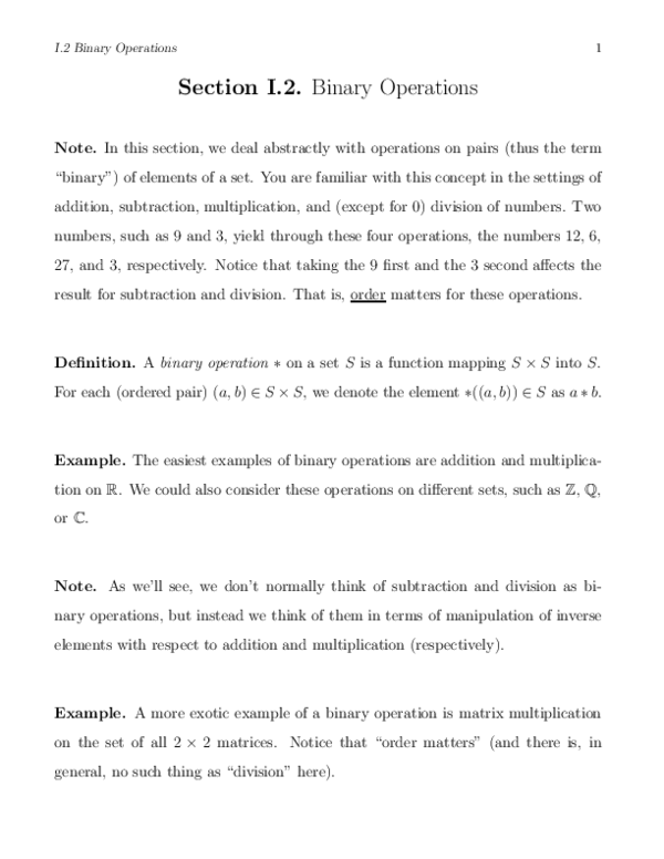 (PDF) Section I.2. Binary Operations