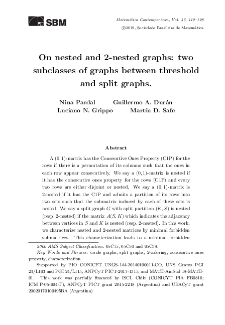 (PDF) On nested and 2-nested graphs: two subclasses of graphs between threshold and split graphs