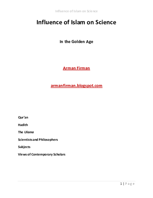 (PDF) Influence of Islam on Science