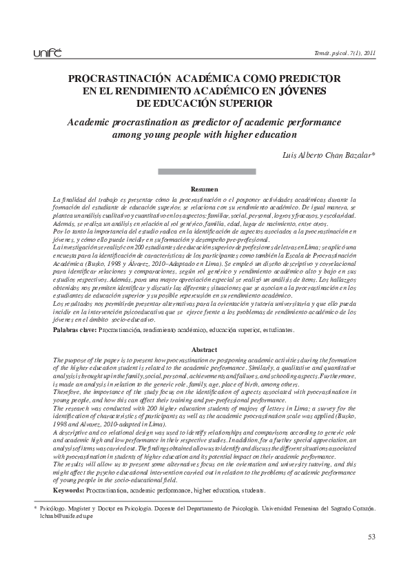 (PDF) Academic procrastination as predictor of academic performance among young people with ...