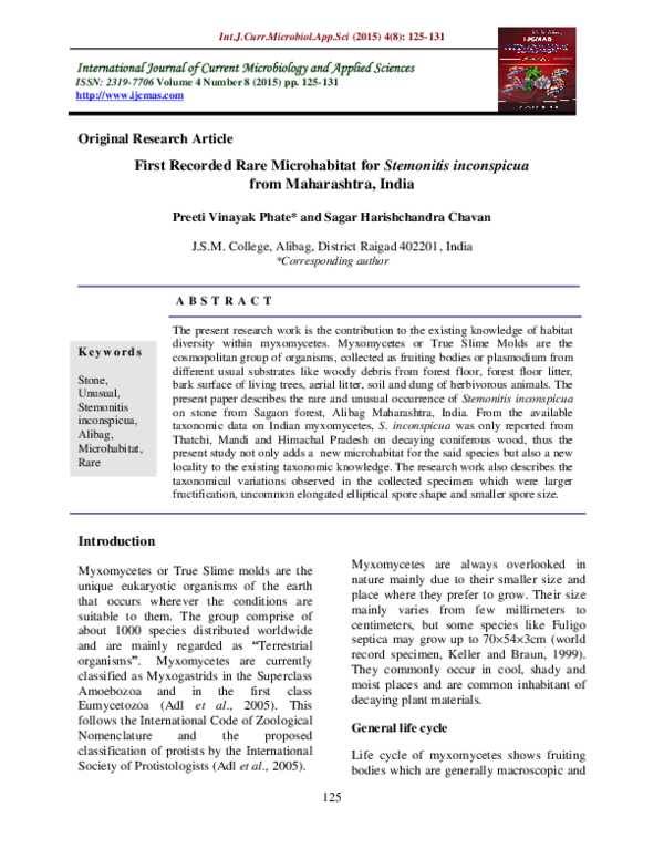 (PDF) First Recorded Rare Microhabitat for Stemonitis inconspicua from ...