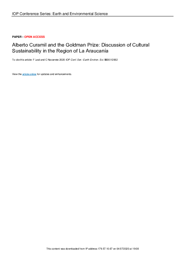 (PDF) ALBERTO CURAMIL AND THE GOLDMAN PRIZE DISCUSSION OF CULTURAL ...