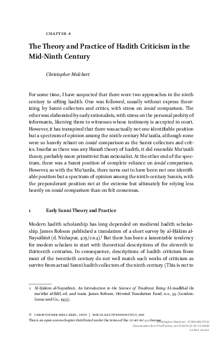 (PDF) The Theory and Practice of Hadith Criticism in the Mid-Ninth Century