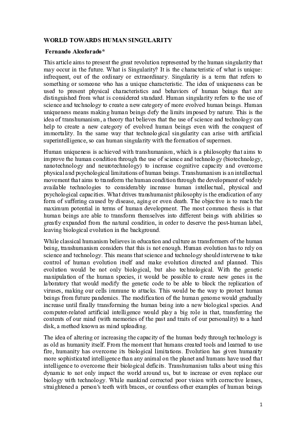 (PDF) WORLD TOWARDS HUMAN SINGULARITY