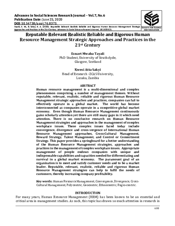 (PDF) Reputable Relevant Realistic Reliable and Rigorous Human Resource ...