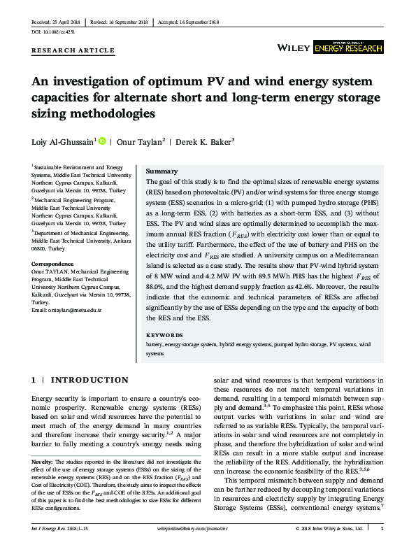 (PDF) An investigation of optimum PV and wind energy system capacities for alternate short and ...