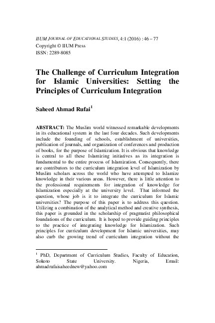 (PDF) The Challenge of Curriculum Integration for Islamic Universities ...