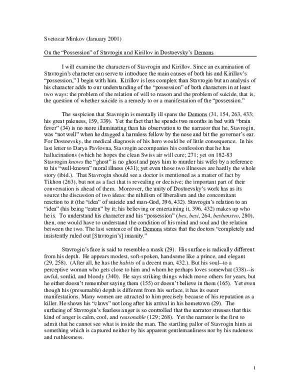 (PDF) On the “Possession” of Stavrogin and Kirillov in Dostoevsky’s Demons