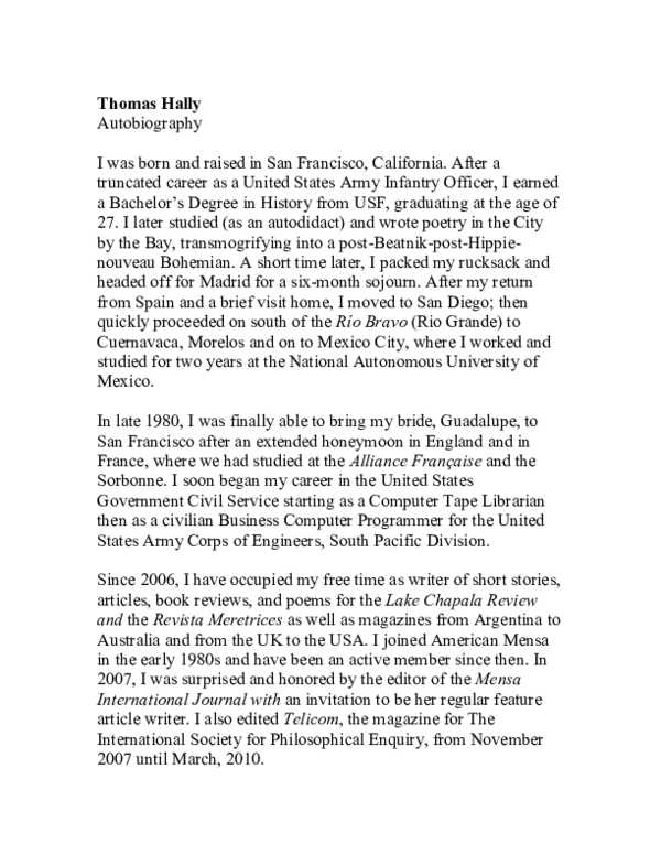 (DOC) Thomas Hally Autobiography | Thomas J Hally - Academia.edu