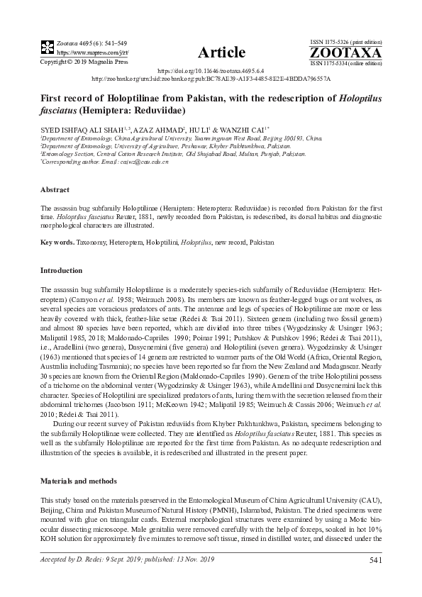 (PDF) First record of Holoptilinae from Pakistan, with the ...