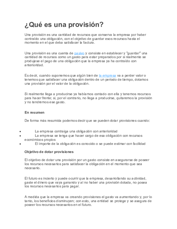 (DOC) Qué es una provisión