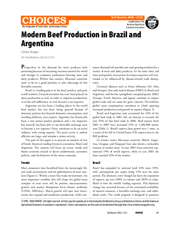 (PDF) CHOICES Modern Beef Production in Brazil and Argentina | Carlos ...