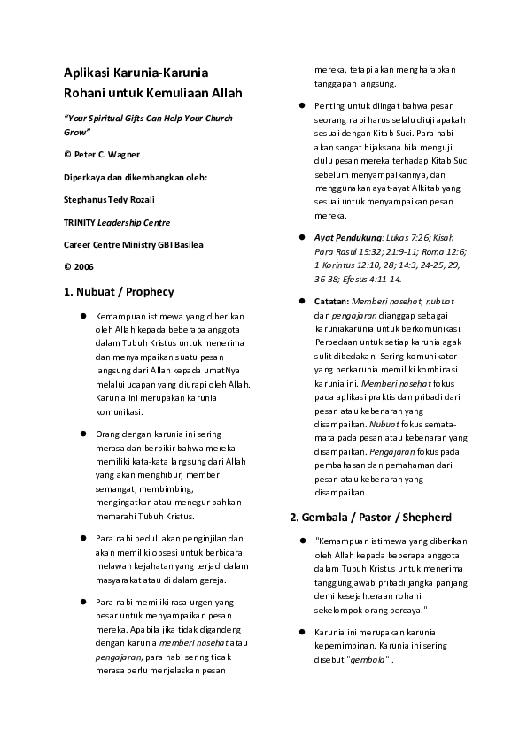 (PDF) Aplikasi Karunia Karunia Rohani untuk Kemuliaan Allah