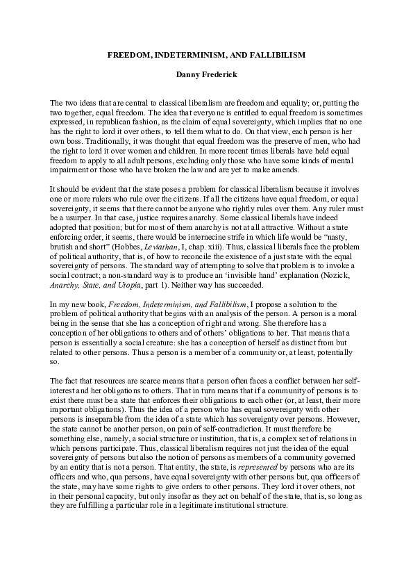 (PDF) Freedom, Indeterminism, and Fallibilism (Synopsis)