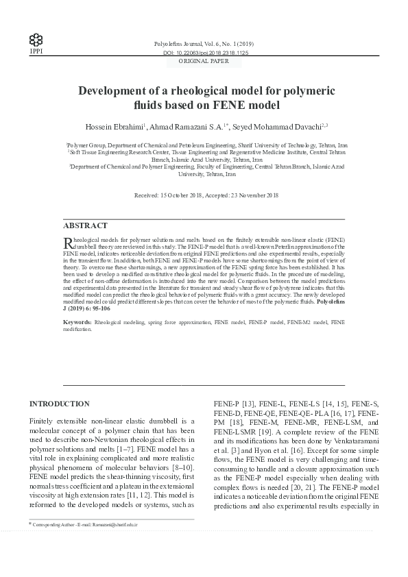 (PDF) Development of a rheological model for polymeric fluids based on FENE model