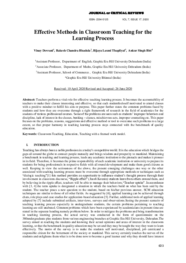 (PDF) JOURNAL OF CRITICAL REVIEWS Effective Methods in Classroom ...