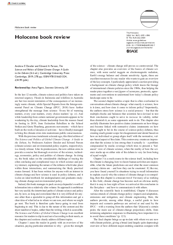 (PDF) Holocene book review: The Science and Politics of Global Climate ...