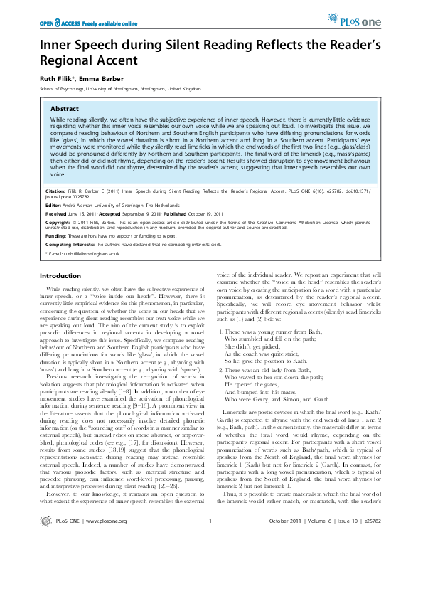 (PDF) Inner speech during silent reading reflects the reader's regional ...