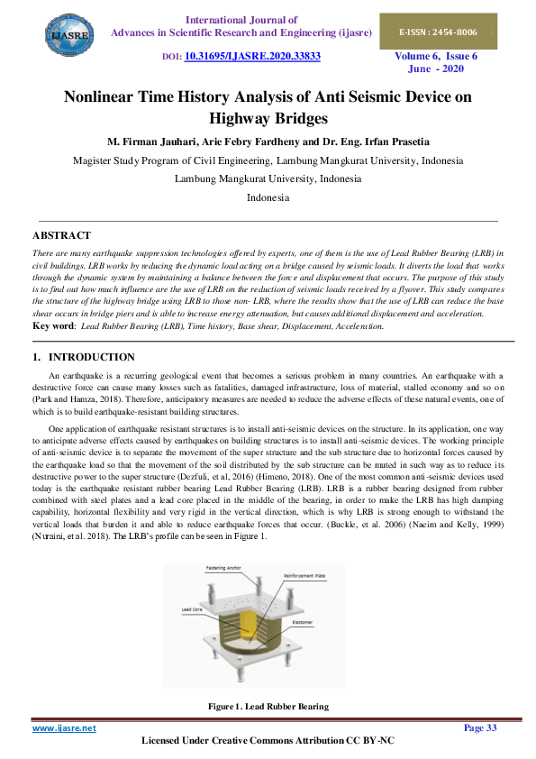 Pdf Nonlinear Time History Analysis Of Anti Seismic Device On Highway Bridges