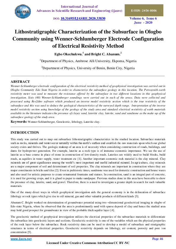 (PDF) Lithostratigraphic Characterization of the Subsurface in Ologbo Community using Wenner ...