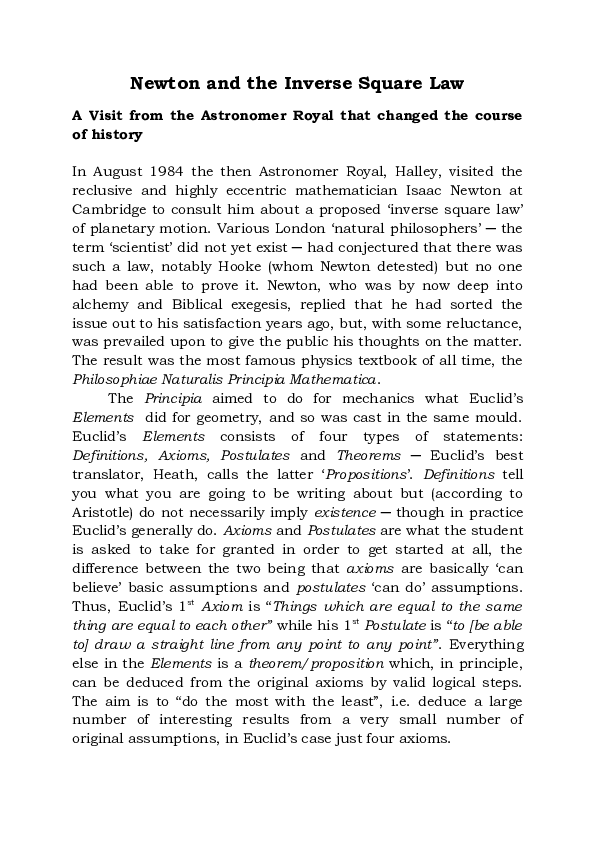(DOC) Newton and the Inverse Square Law