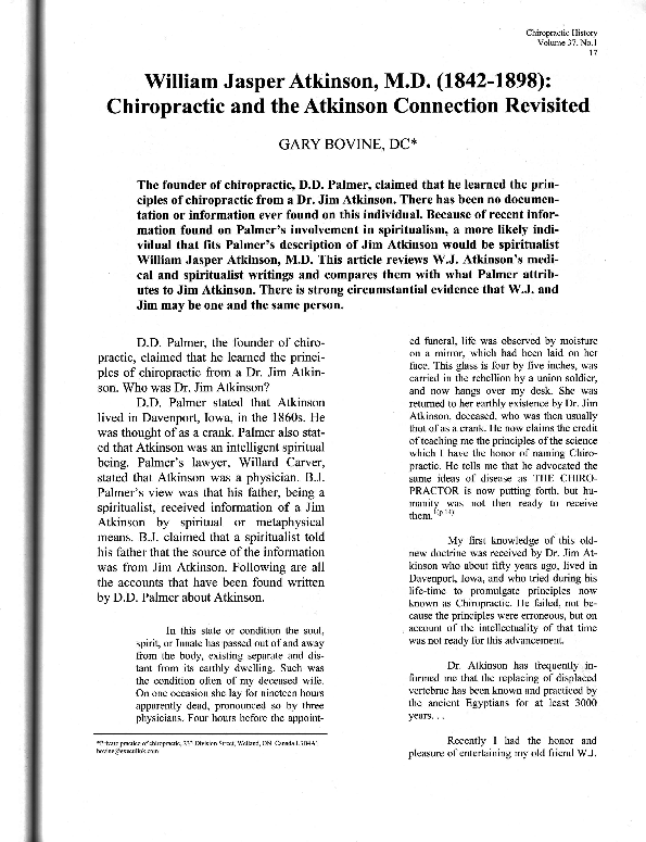 (PDF) William Jasper Atkinson, M.D. (1842-1898) Chiropractic and the ...