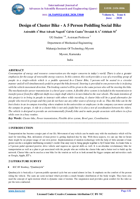 (PDF) Design of Cluster Bike -A 5 Person Peddling Social Bike