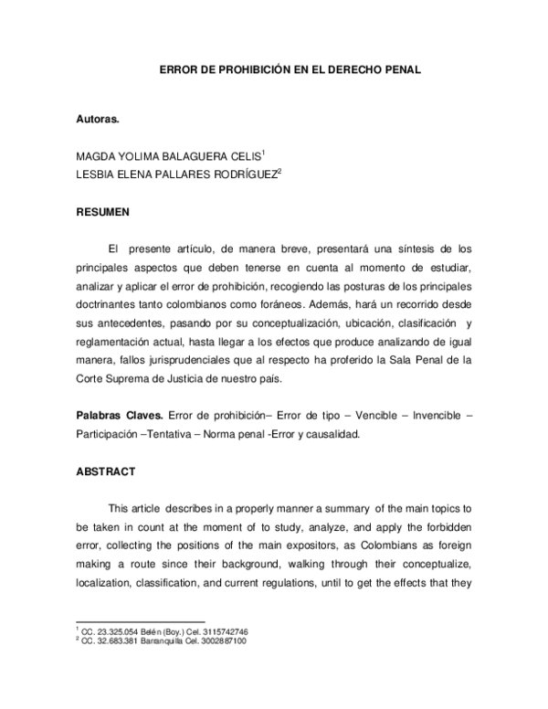 (PDF) Error de Tipo Error de Prohibicion Colombia20200705 14151 1i7im7d