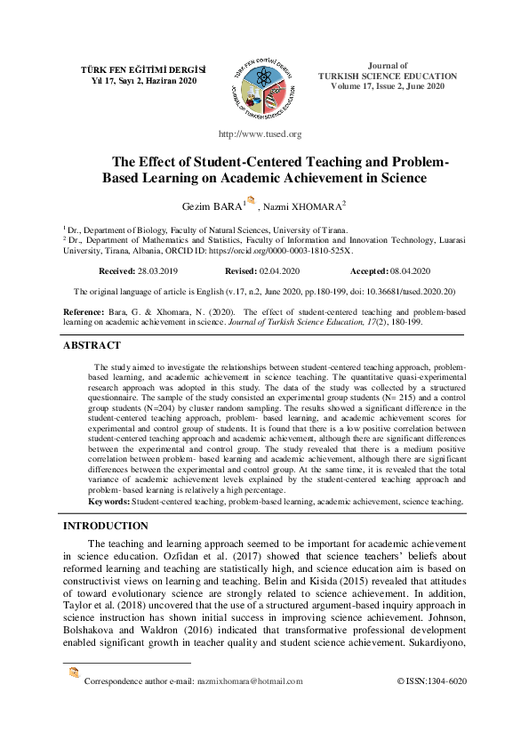 (PDF) The Effect of Student-Centered Teaching and Problem-Based ...