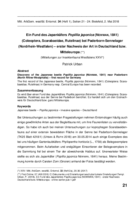 (PDF) Ein Fund des Japankäfers Popillia japonica (NEWMAN, 1841 ...
