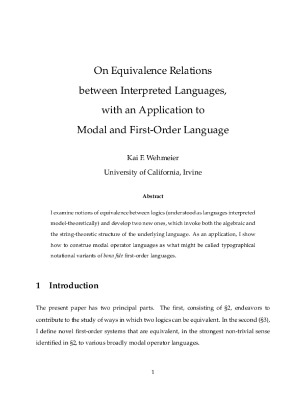 (PDF) On Equivalence Relations between Interpreted Languages, with an ...