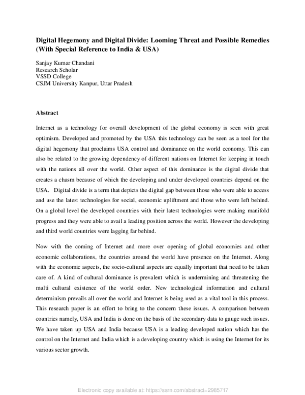 (PDF) Digital Hegemony and Digital Divide: Looming Threat and Possible ...
