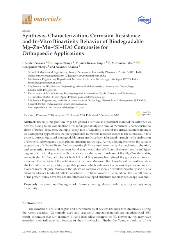 (PDF) Synthesis, Characterization, Corrosion Resistance and In-Vitro Bioactivity Behavior of ...