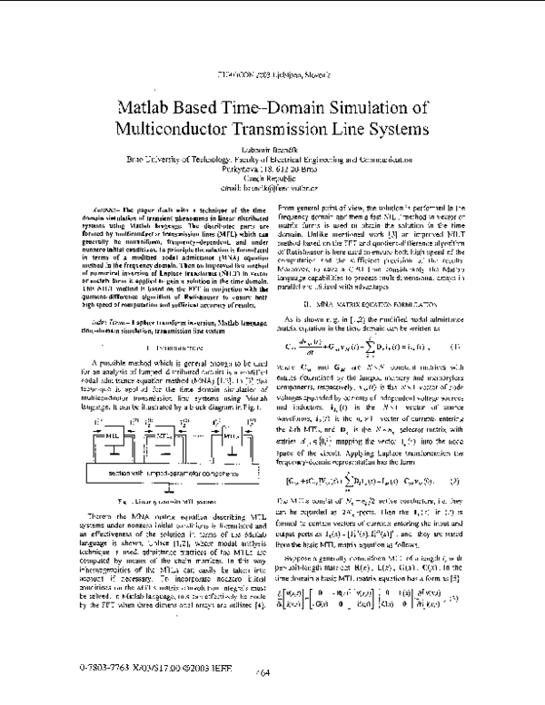 Pdf Matlab Based Time Domain Simulation Of Multiconductor