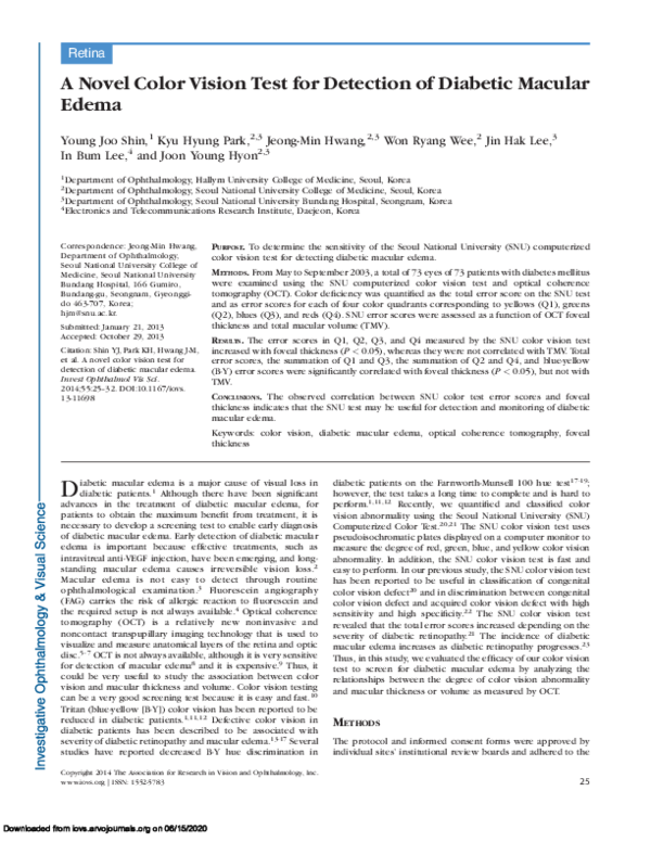 (PDF) A novel color vision test for detection of diabetic macular edema