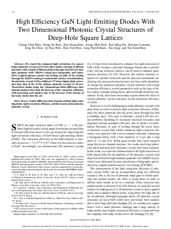 (PDF) High Efficiency GaN Light-Emitting Diodes With Two Dimensional Photonic Crystal Structures ...