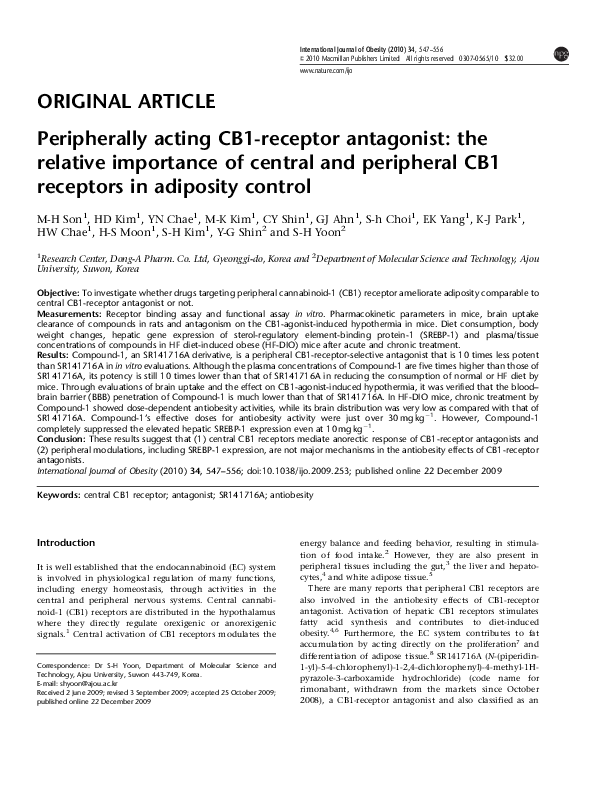 (PDF) Peripherally acting CB1-receptor antagonist: the relative ...