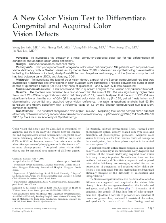 (PDF) A New Color Vision Test to Differentiate Congenital and Acquired ...