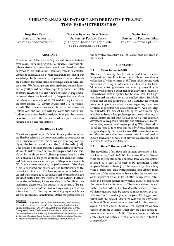 (PDF) Vibrato Analysis Dataset and Derivative Trajectory Parametrization