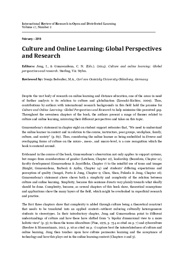 (PDF) Culture and online learning: Global perspectives and research