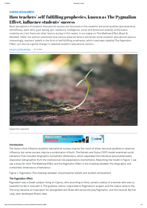 (PDF) How teachers’ self-fulfilling prophecies, known as The Pygmalion ...