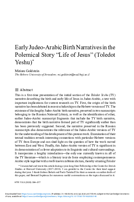 (PDF) Early Judeo-Arabic Birth Narratives in the Polemical Story "Life ...