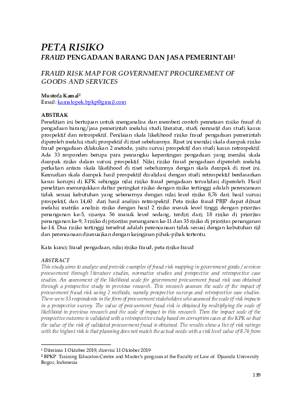 (PDF) PETA RISIKO FRAUD RISK MAP FOR GOVERNMENT PROCUREMENT OF GOODS ...