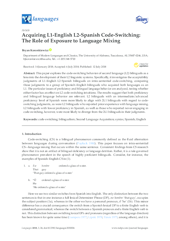 (PDF) Acquiring L1-English L2-Spanish Code-Switching: The Role of ...