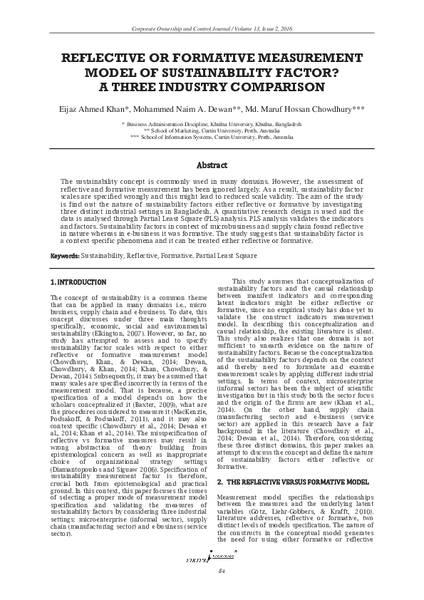 (PDF) REFLECTIVE OR FORMATIVE MEASUREMENT MODEL OF SUSTAINABILITY ...