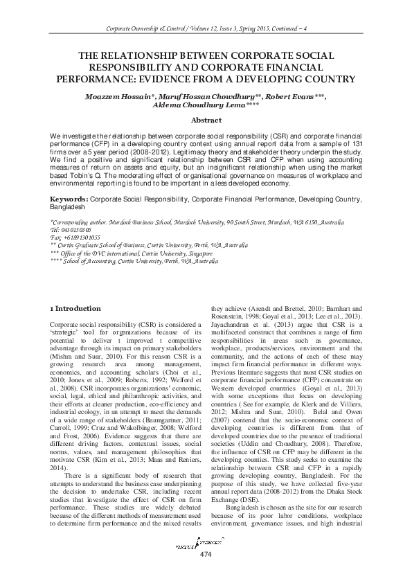 (PDF) THE RELATIONSHIP BETWEEN CORPORATE SOCIAL RESPONSIBILITY AND CORPORATE FINANCIAL ...